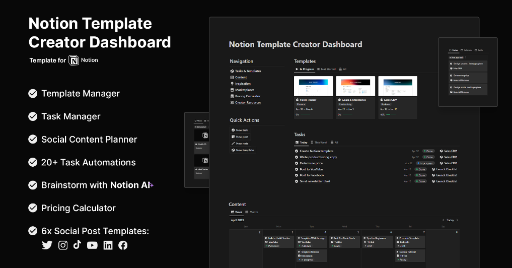 Notion Template Creator Dashboard - JVCheap